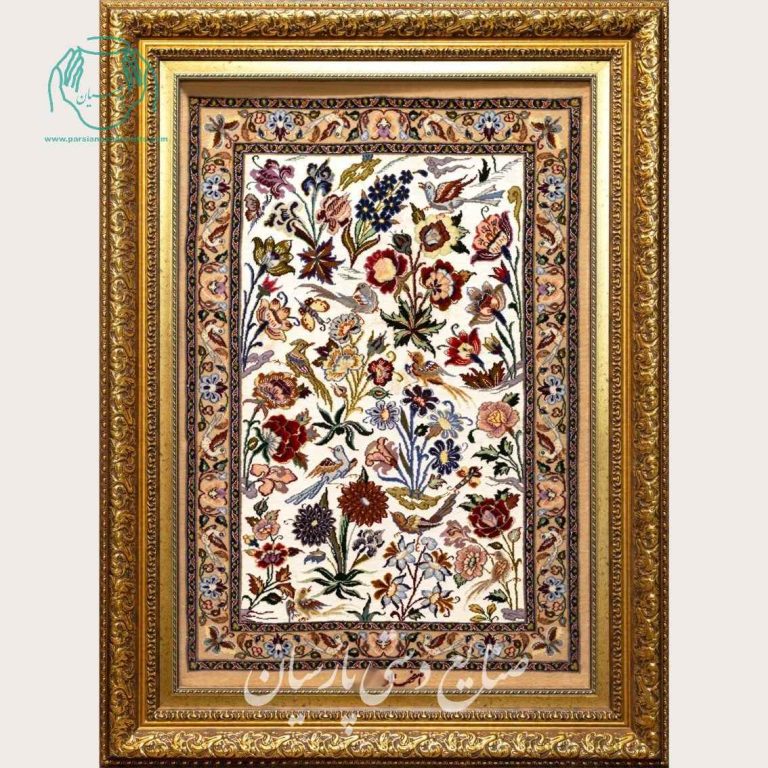 تابلو فرش دستبافت نقشه گل مرغ صنایع دستی پارسیان اصفهان